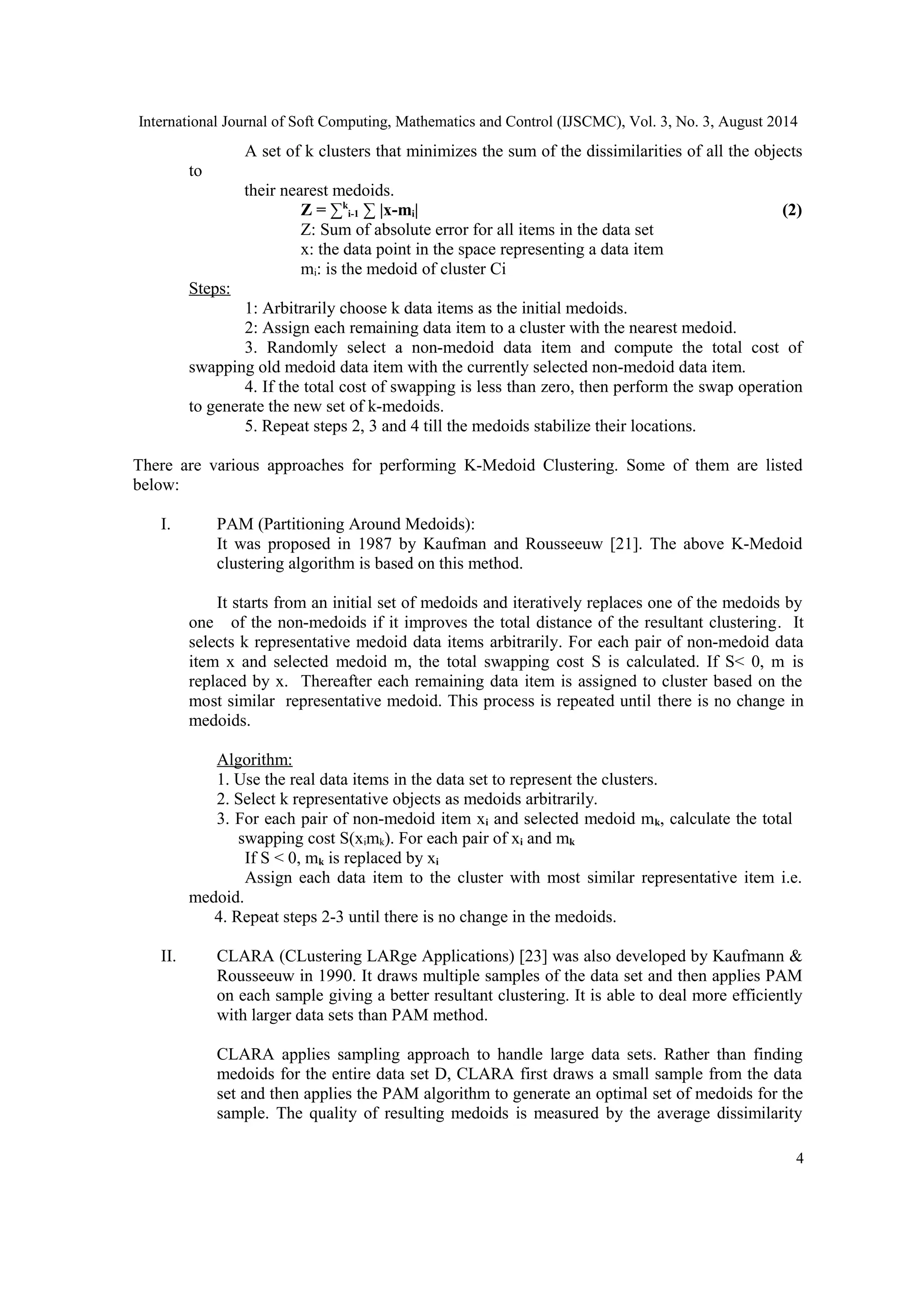 K Medoids Clustering Using Partitioning Around Medoids For Performing Face Recognition Doc