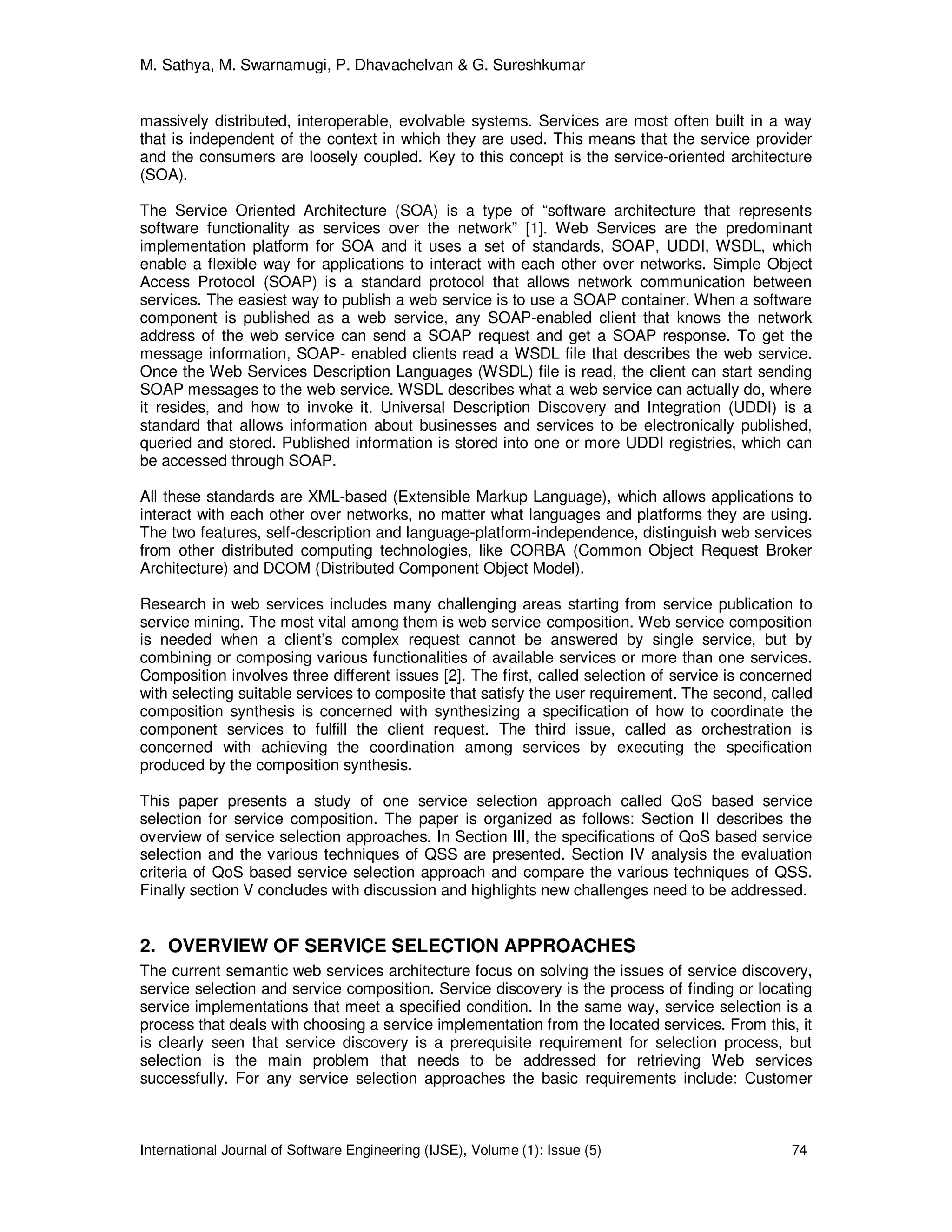 Evaluation of QoS based Web- Service Selection Techniques for Service Composition | PDF