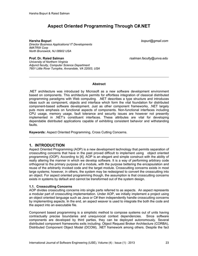 Aspect Oriented Programming Through C#.NET | Programming Languages | Computing