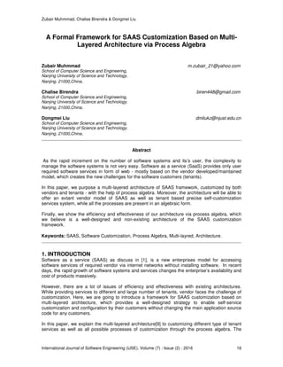 A Formal Framework for SAAS Customization Based on Multi-Layered Architecture via Process ...