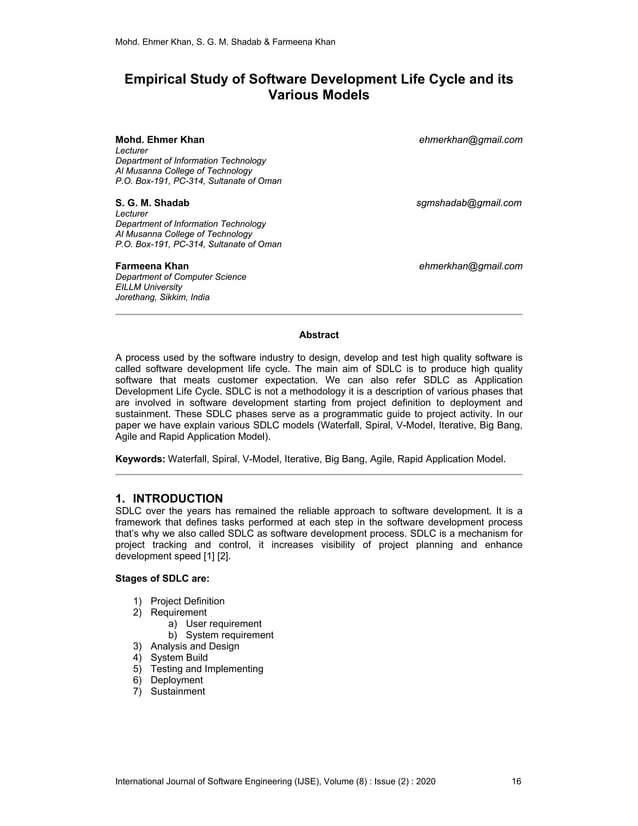 Empirical Study of Software Development Life Cycle and its Various ...
