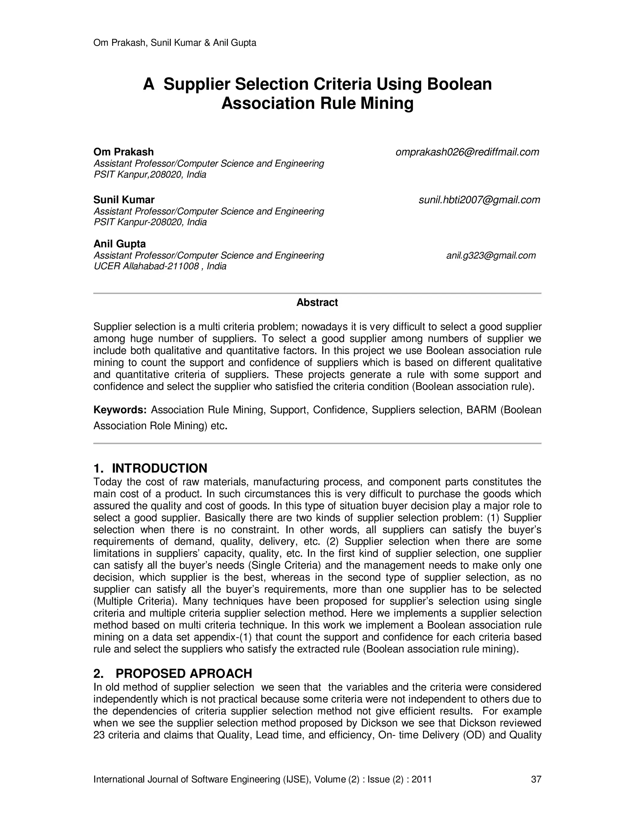 A Supplier Selection Criteria Using Boolean Association Rule Mining Pdf