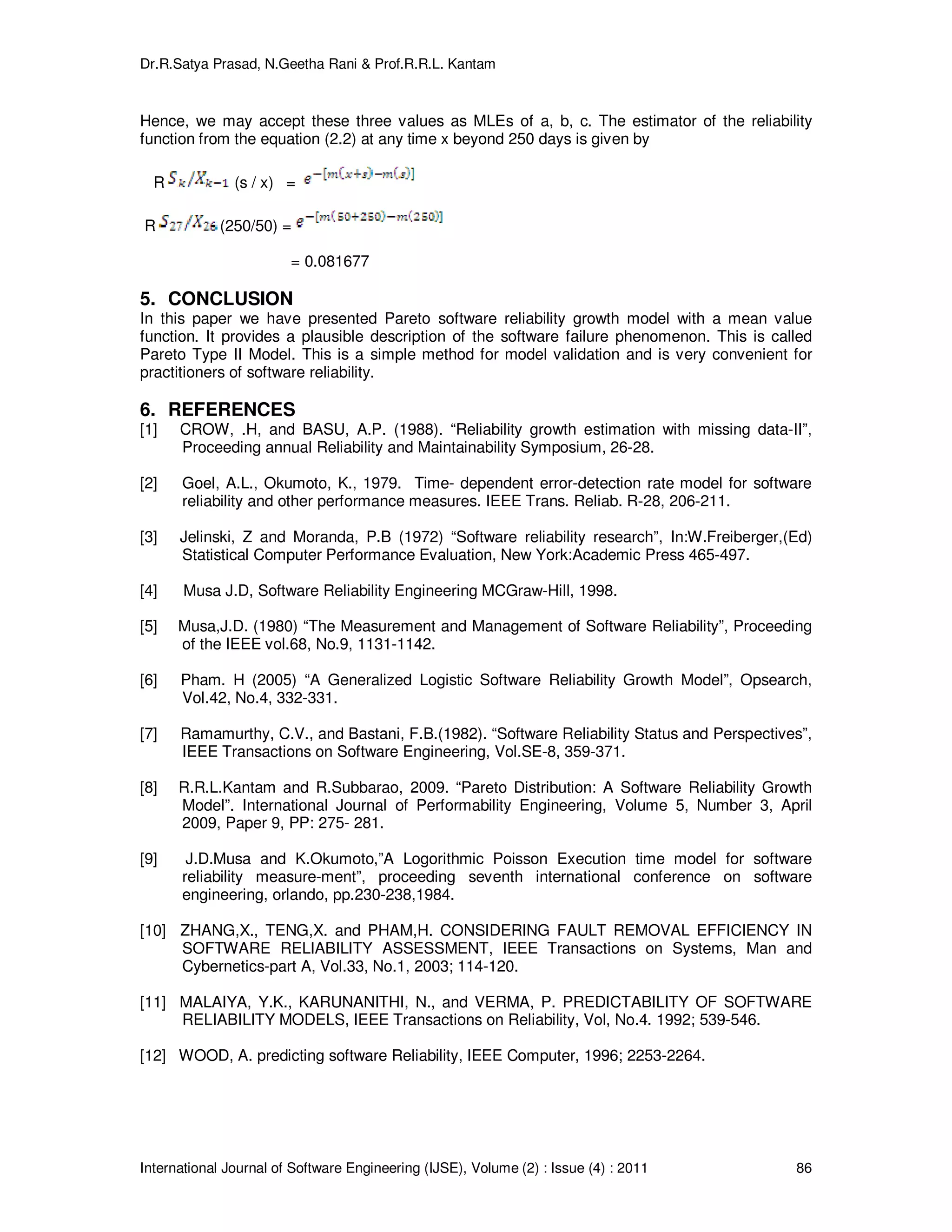 Pareto Type Ii Based Software Reliability Growth Model Pdf Computer Software And