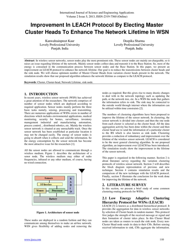 Improvement In LEACH Protocol By Electing Master Cluster Heads To Enhance The Network Lifetime ...