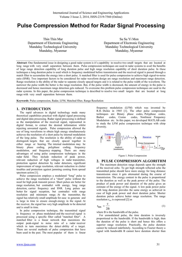 Pulse Compression Method for Radar Signal Processing | PDF
