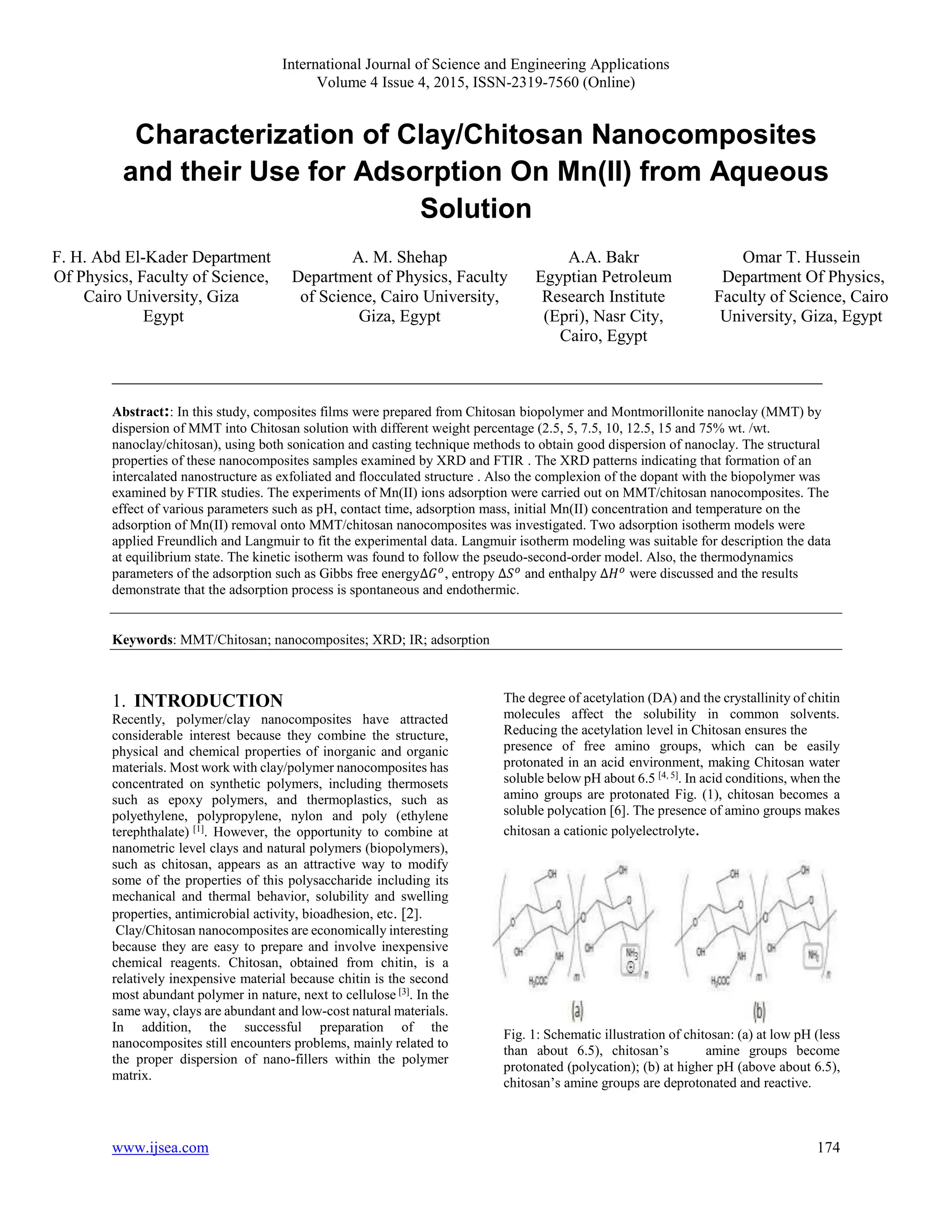 Characterization of Clay/Chitosan Nanocomposites and their Use for ...
