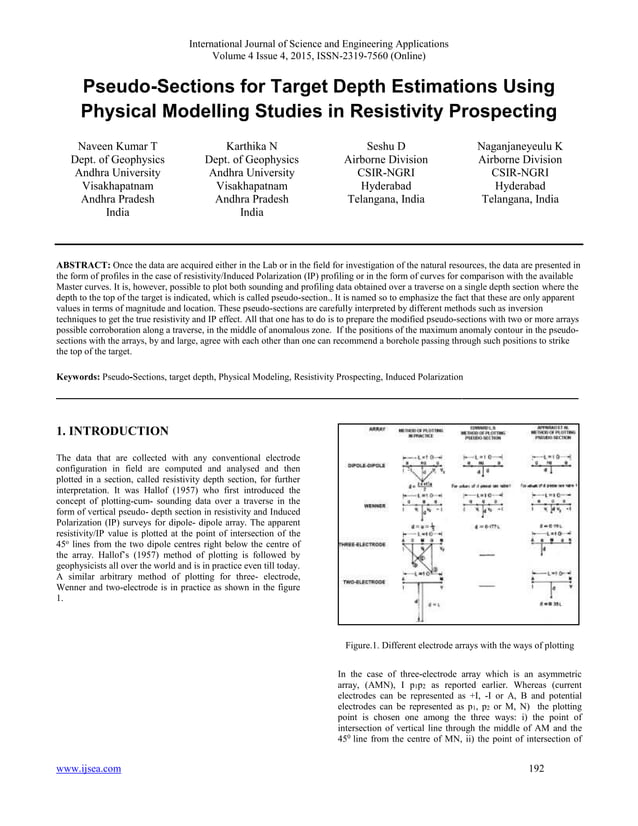 Pseudo-Sections for Target Depth Estimations Using Physical Modelling Studies in Resistivity ...