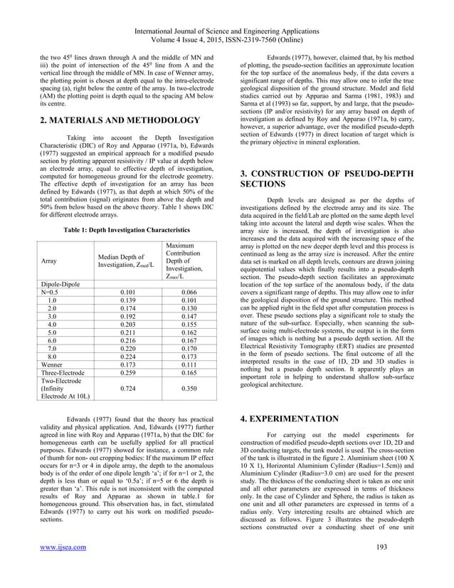 Pseudo-Sections for Target Depth Estimations Using Physical Modelling Studies in Resistivity ...