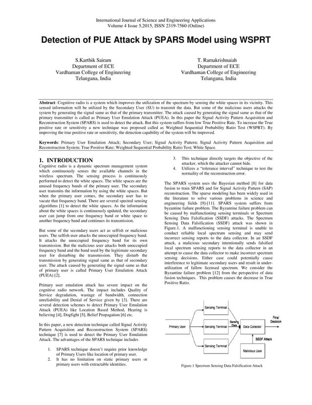 Detection of PUE Attack by SPARS Model using WSPRT | PDF
