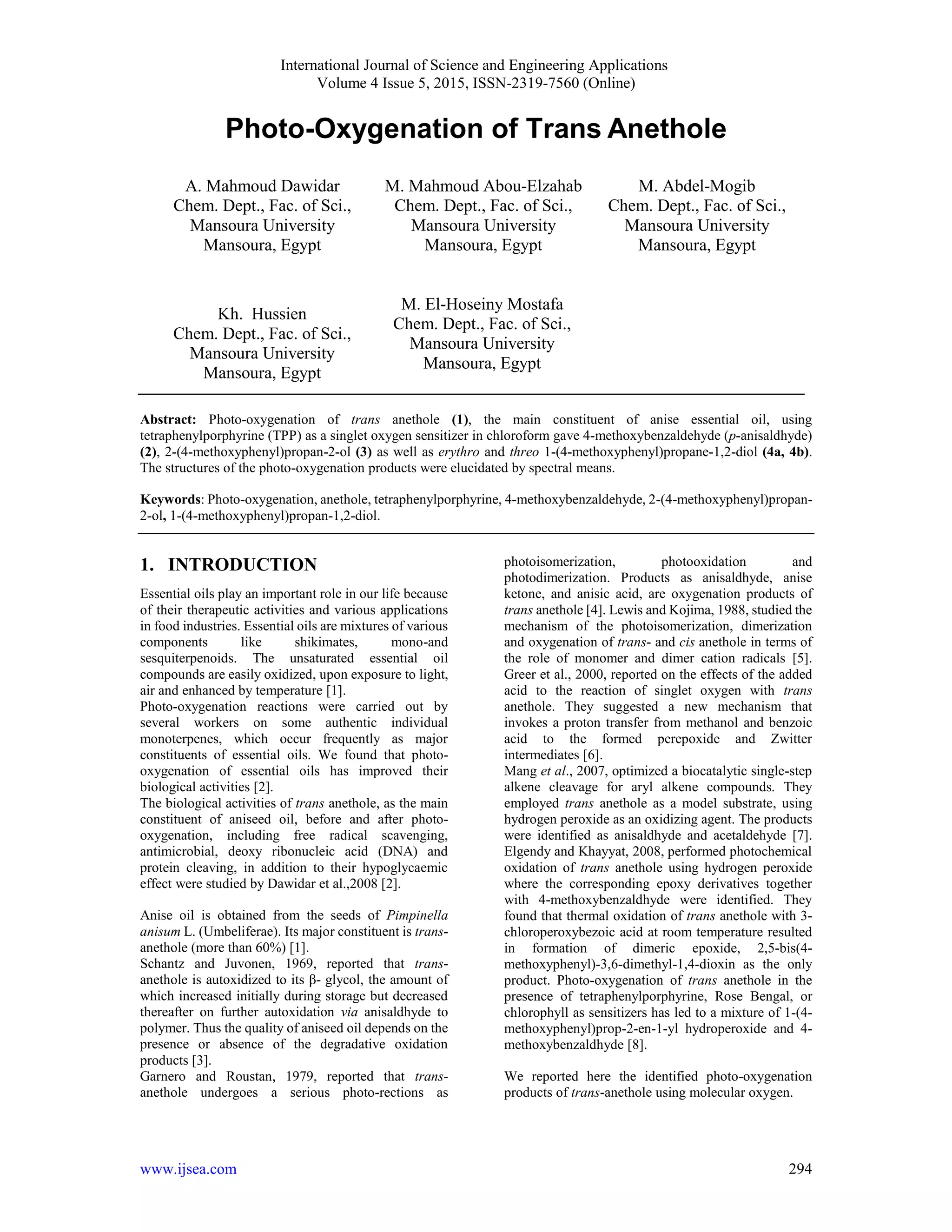 Photo-Oxygenation of Trans Anethole | PDF