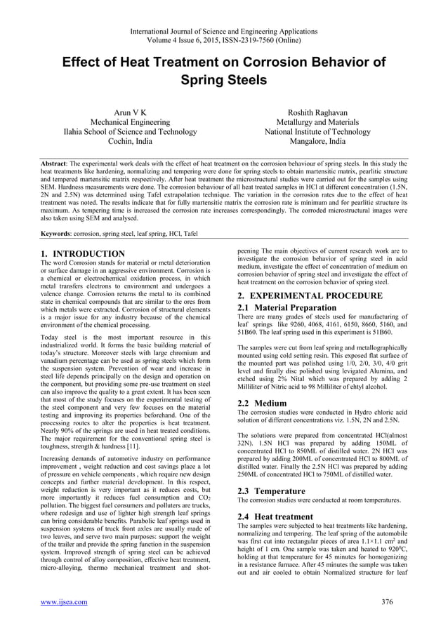 Effect of Heat Treatment on Corrosion Behavior of Spring Steels | PDF