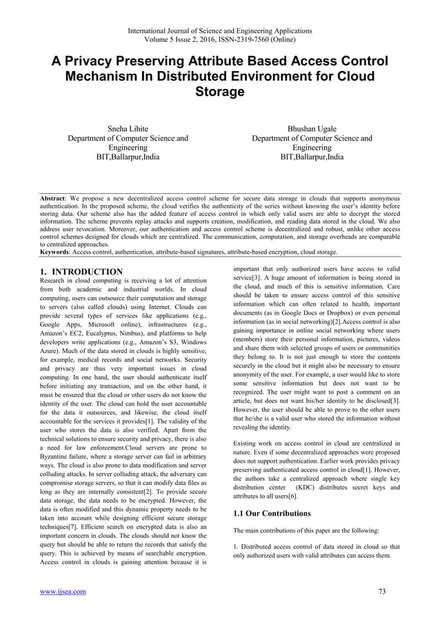 A Privacy Preserving Attribute Based Access Control Mechanism In Distributed Environment for ...