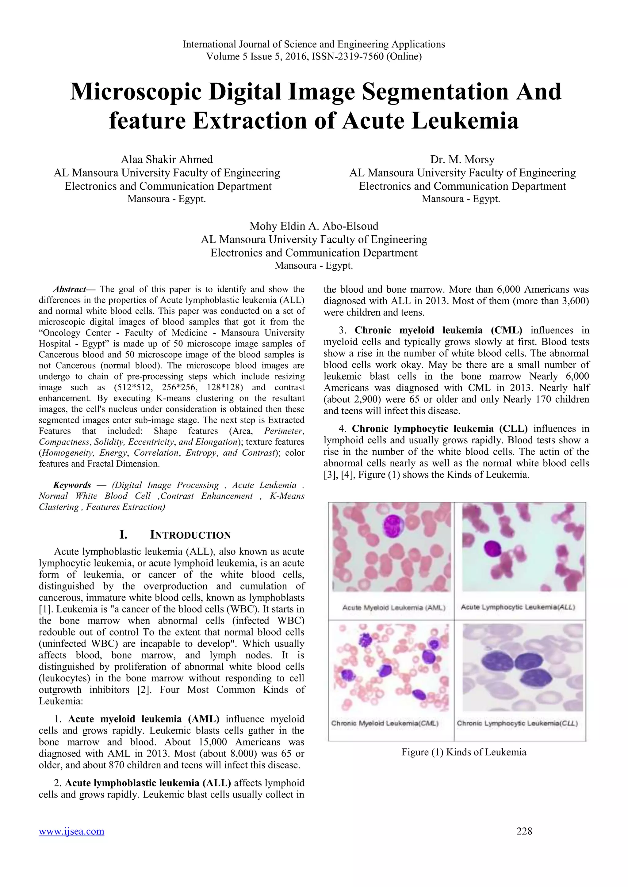 Microscopic Digital Image Segmentation And feature Extraction of Acute Leukemia | PDF