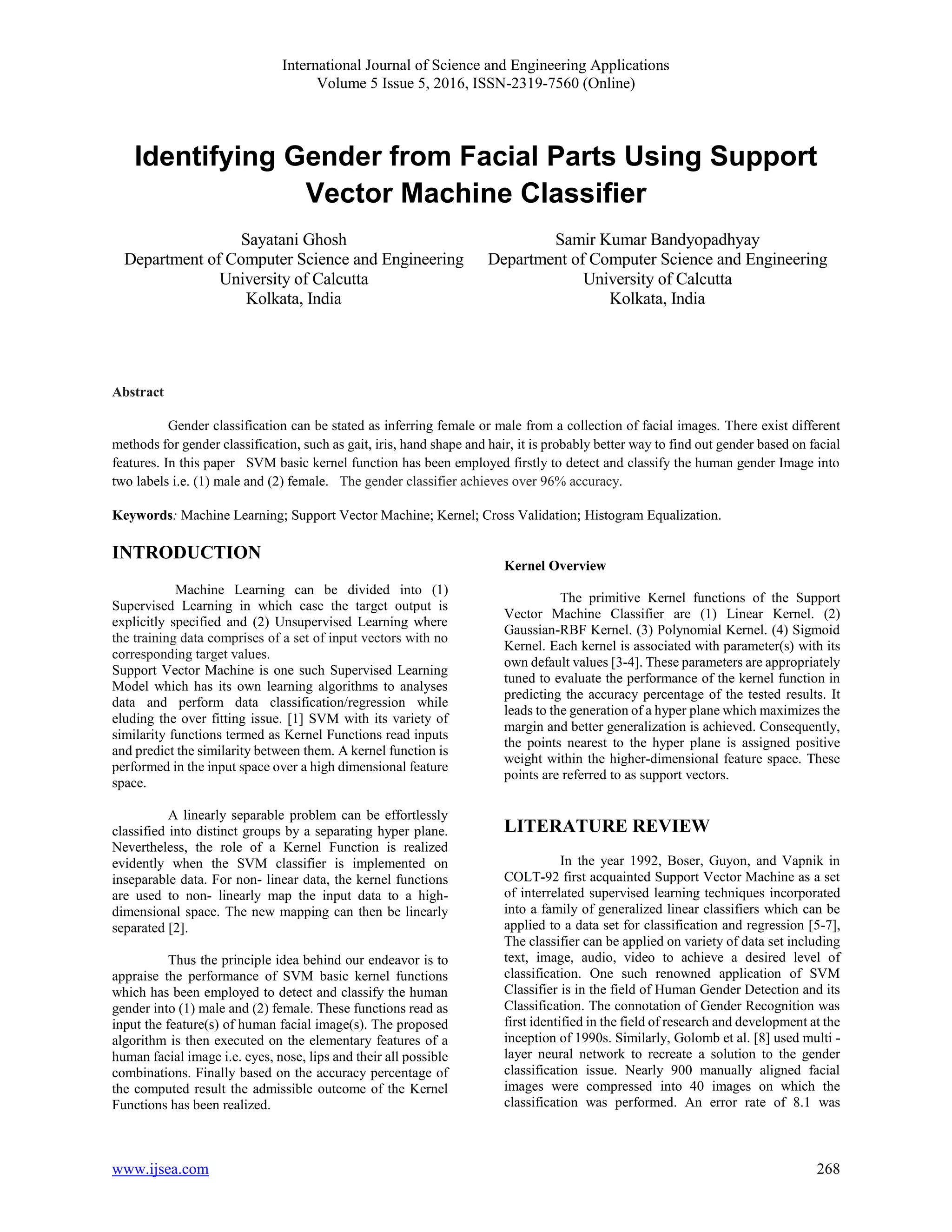 Identifying Gender From Facial Parts Using Support Vector Machine