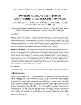 PATTERN-BASED AND REUSE-DRIVEN ARCHITECTING OF MOBILE CLOUD SOFTWARE | PDF