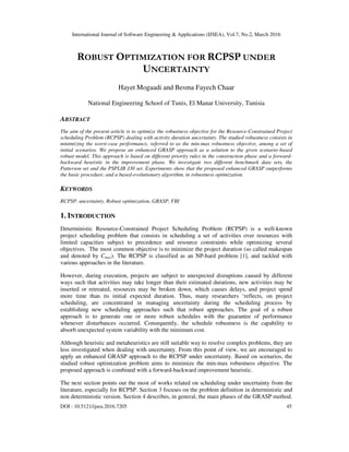 ROBUST OPTIMIZATION FOR RCPSP UNDER UNCERTAINTY | PDF