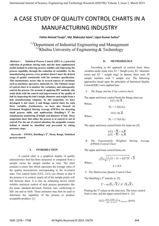A CASE STUDY OF QUALITY CONTROL CHARTS IN A MANUFACTURING INDUSTRY ...