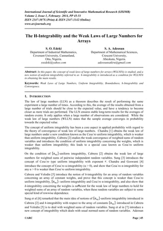 The h-Integrability and the Weak Laws of Large Numbers for Arrays | PDF