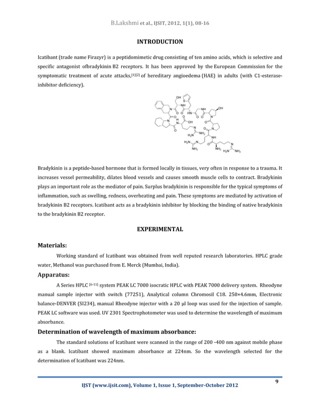 A NOVEL RP-HPLC METHOD FOR THE QUANTIFICATION OF ICATIBANT IN ...