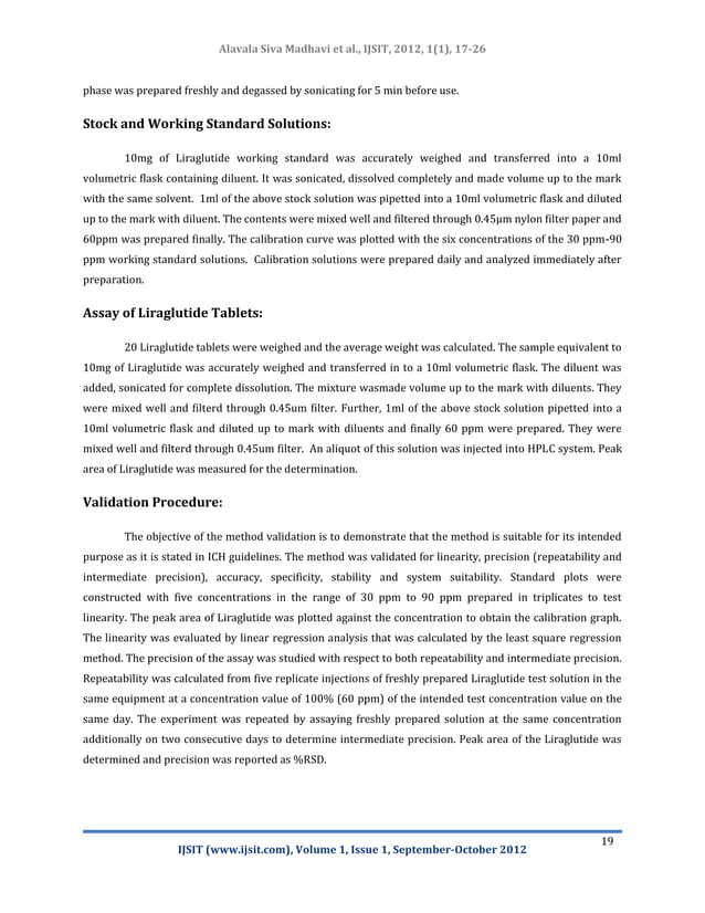 Validated Rp Hplc Method For The Estimation Of Liraglutide In Tablet Dosage Pdf