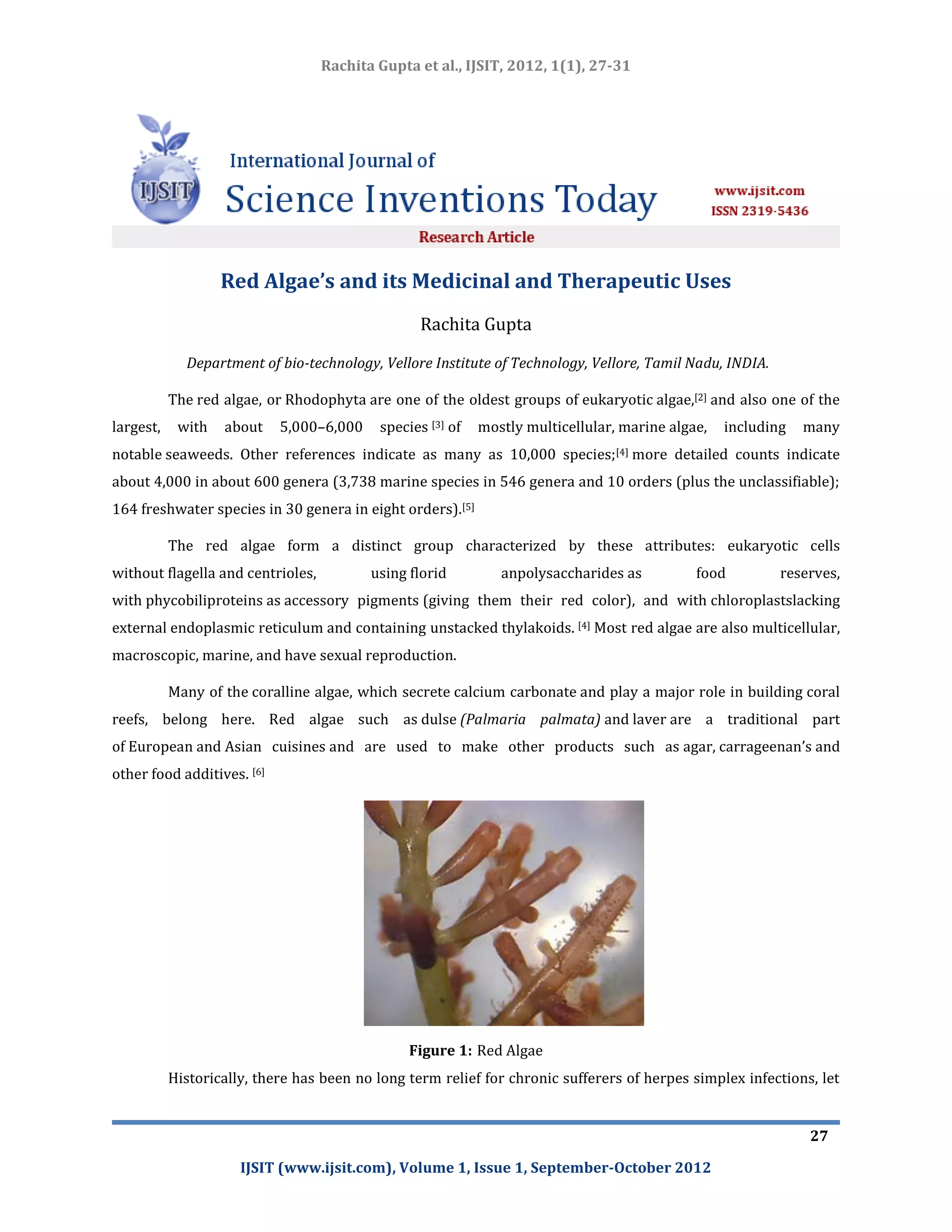 Red Algae’s and its Medicinal and Therapeutic Uses | PDF