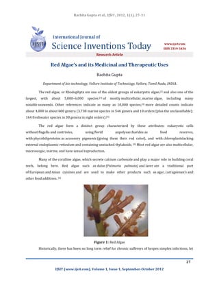 Red Algae’s and its Medicinal and Therapeutic Uses | PDF
