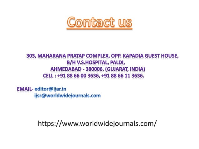 World Wide Journals (WWJ), IJAR, IJSR, GJRA, PARIPEX | PPT