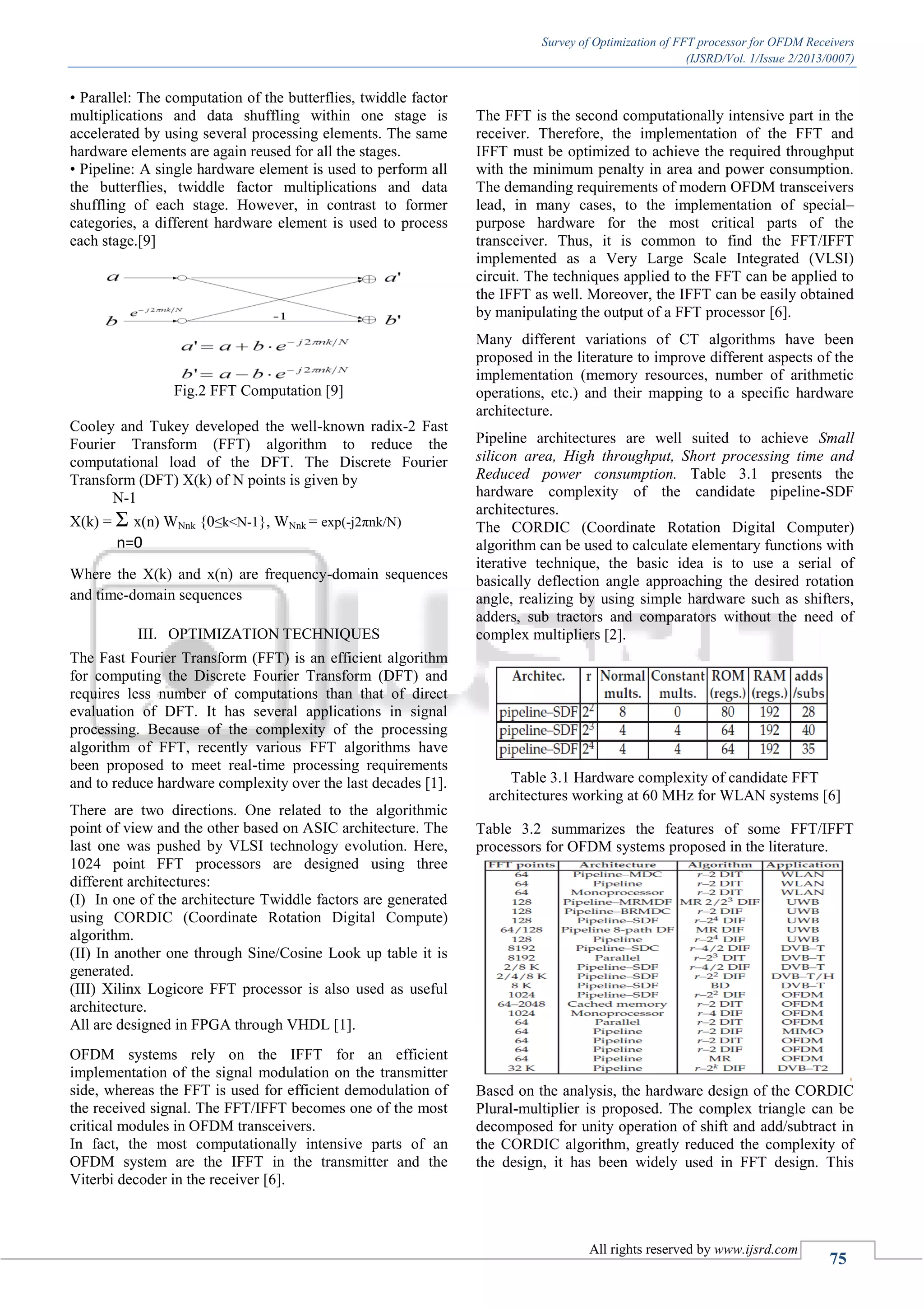 Survey of Optimization of FFT processor for OFDM Receivers | PDF