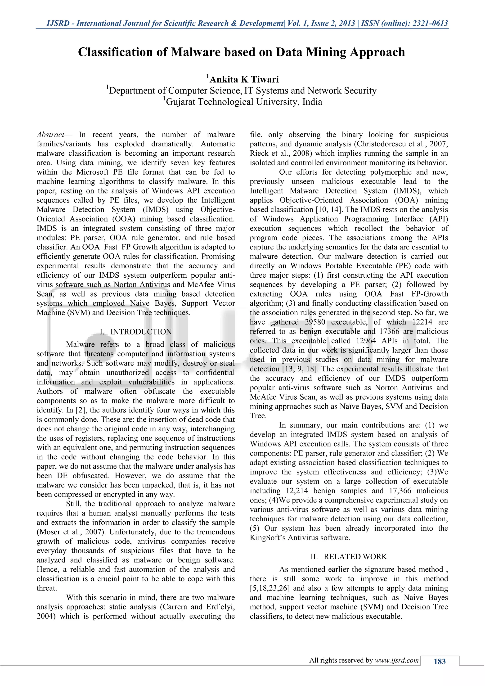 Classification Of Malware Based On Data Mining Approach Pdf
