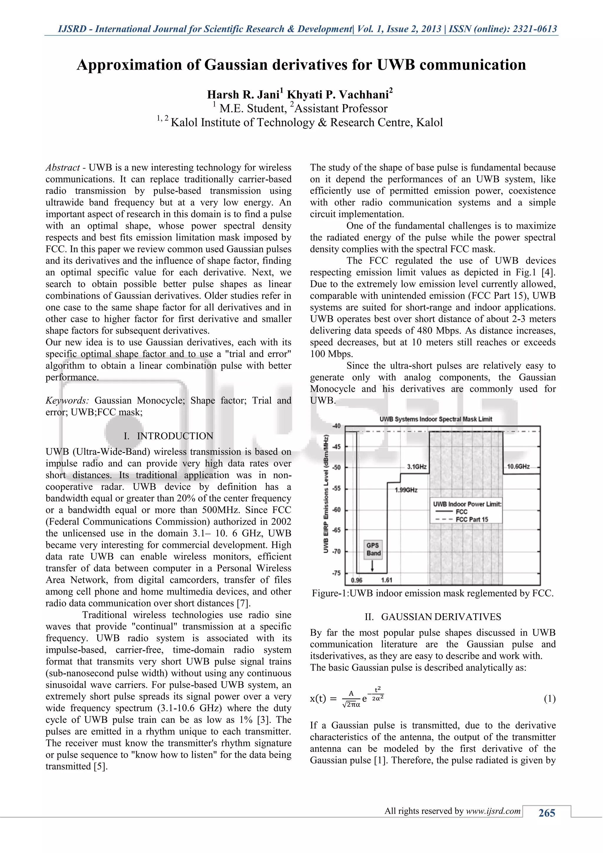 Approximation of Gaussian derivatives for UWB communication | PDF