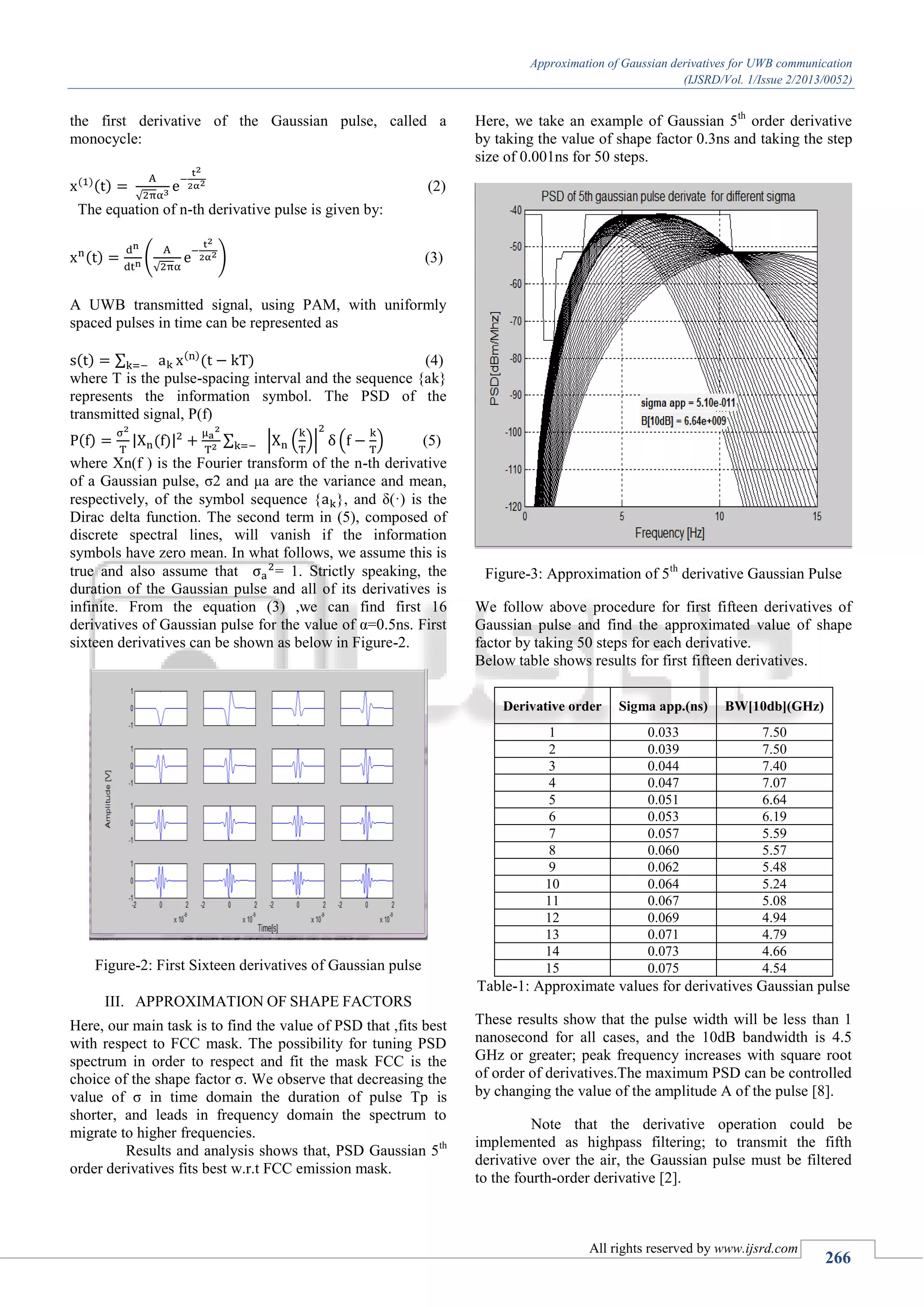 Approximation of Gaussian derivatives for UWB communication | PDF