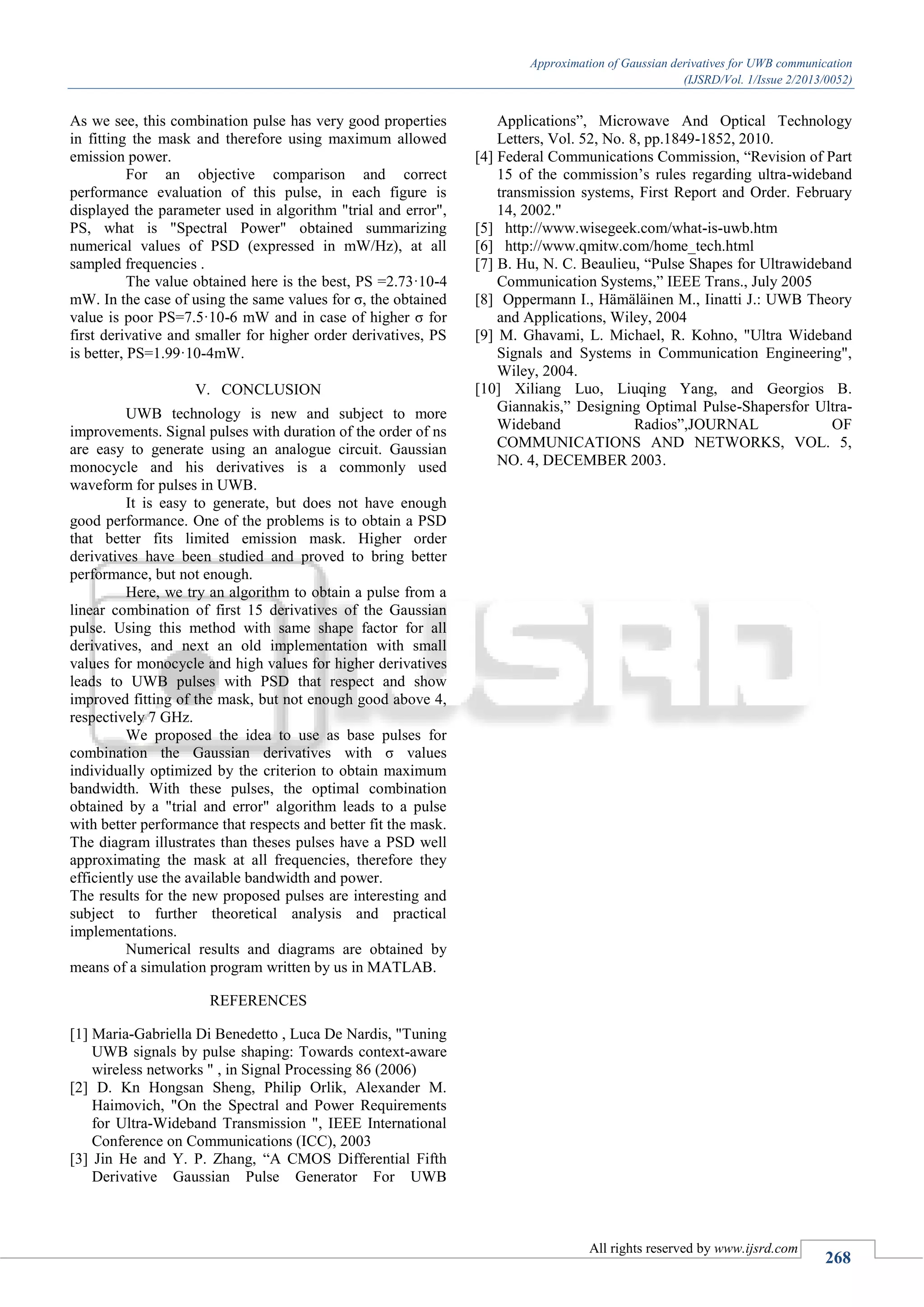 Approximation of Gaussian derivatives for UWB communication | PDF