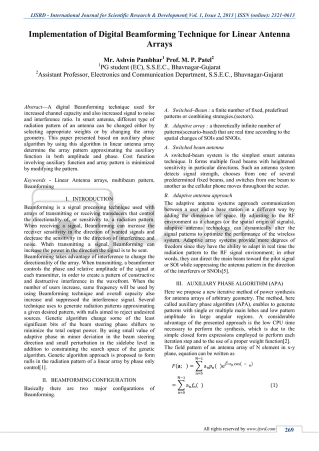 Implementation of Digital Beamforming Technique for Linear Antenna Arrays | PDF