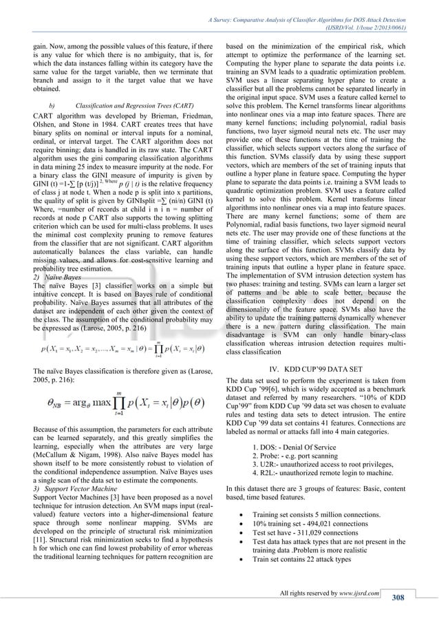A Survey: Comparative Analysis of Classifier Algorithms for DOS Attack Detection | PDF