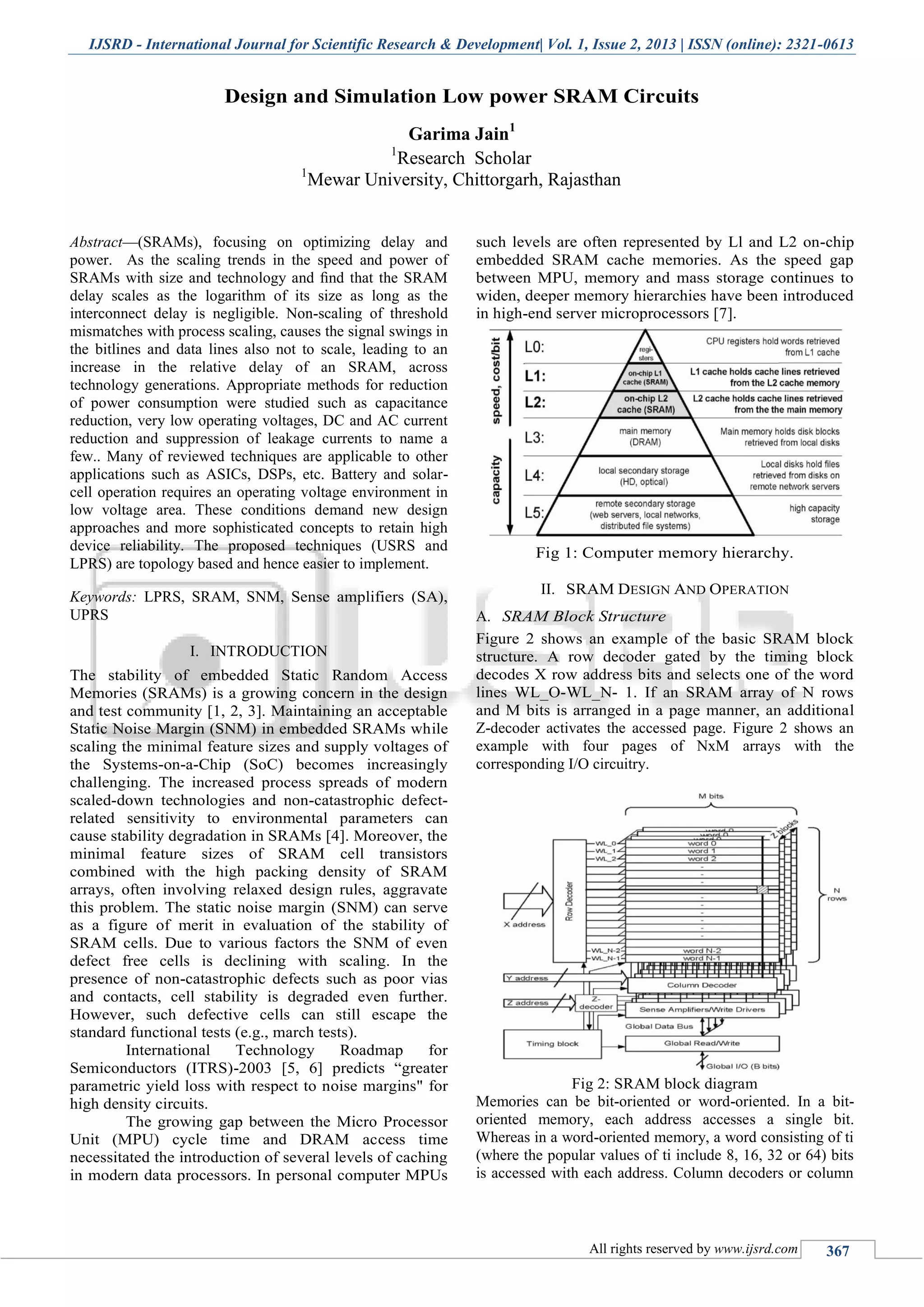 Design and Simulation Low power SRAM Circuits | PDF