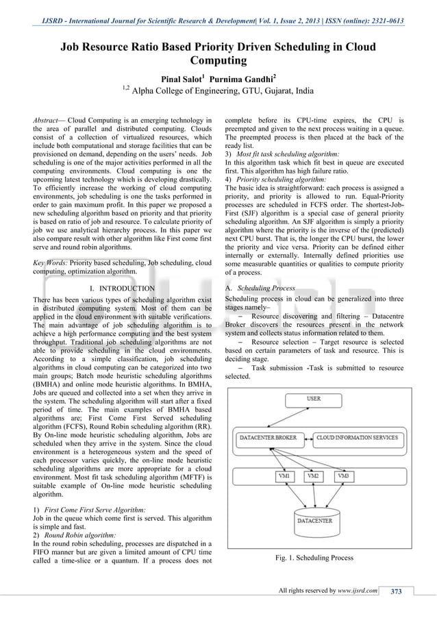 Job Resource Ratio Based Priority Driven Scheduling in Cloud Computing | PDF
