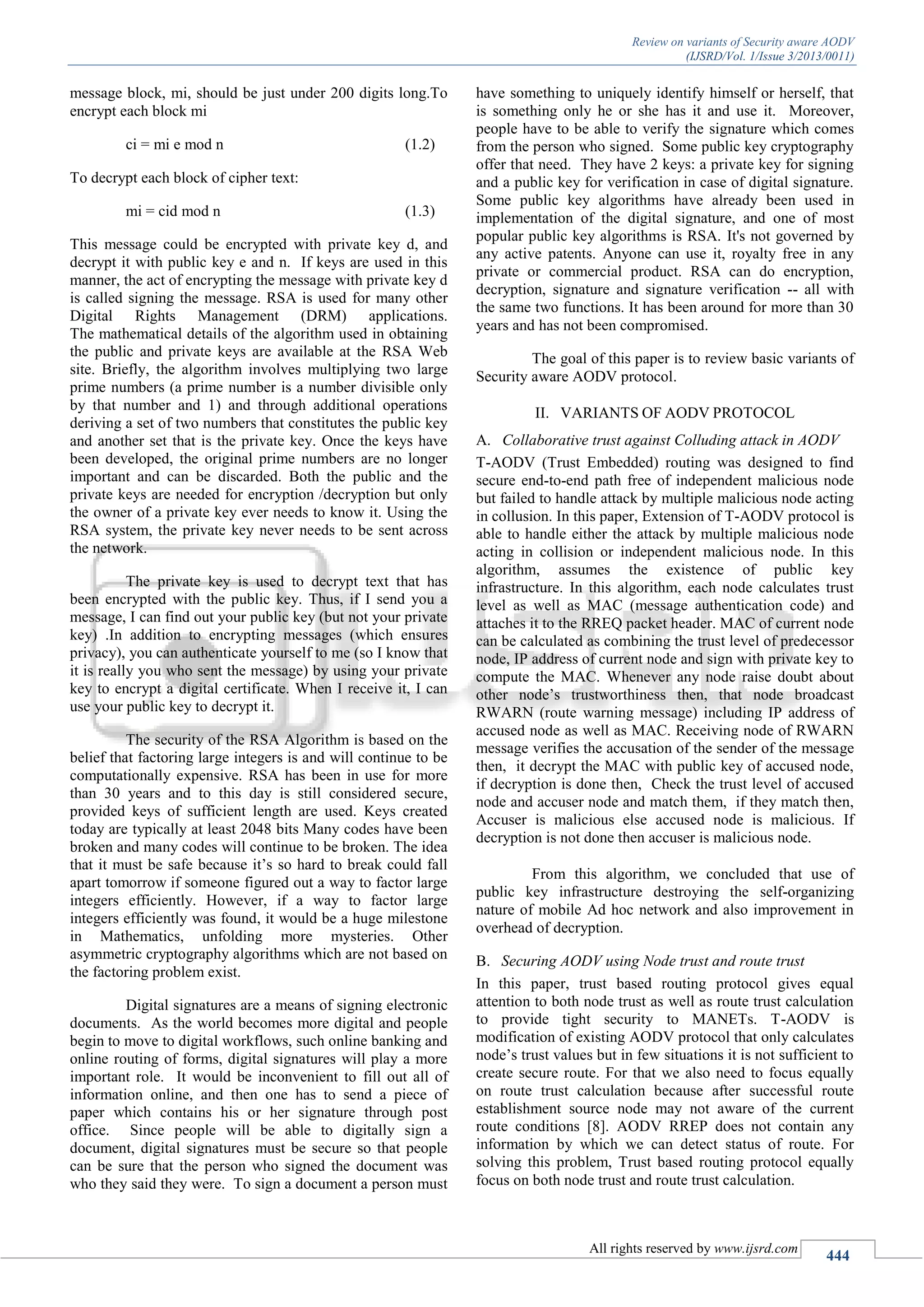 Review on variants of Security aware AODV | PDF