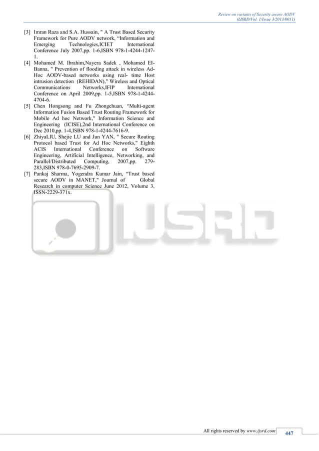 Review on variants of Security aware AODV | PDF