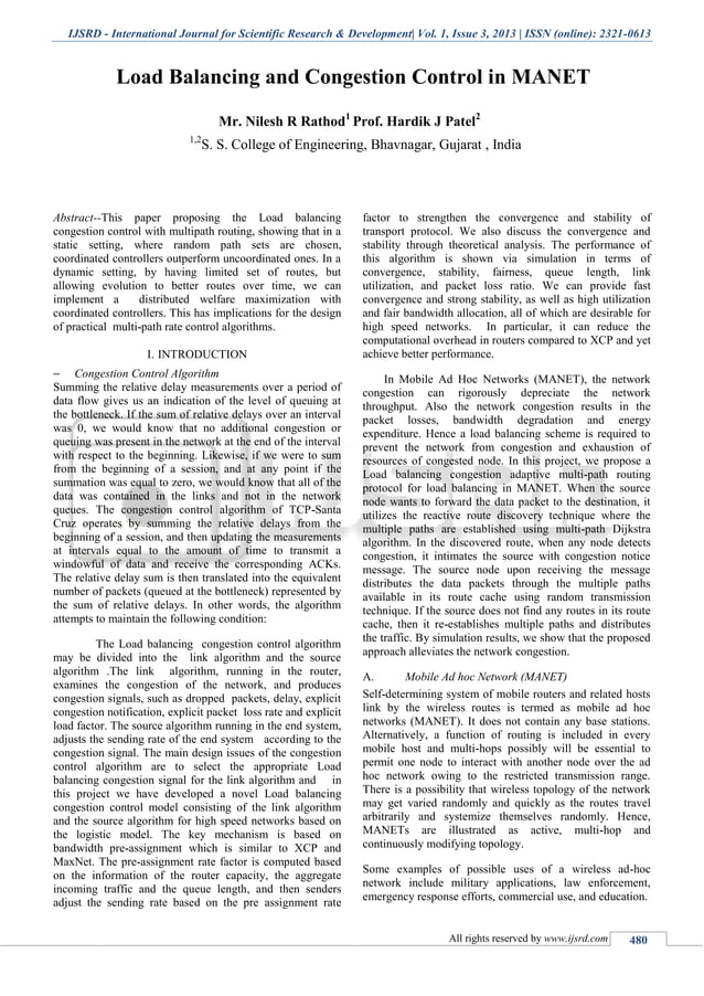 Load Balancing and Congestion Control in MANET | PDF