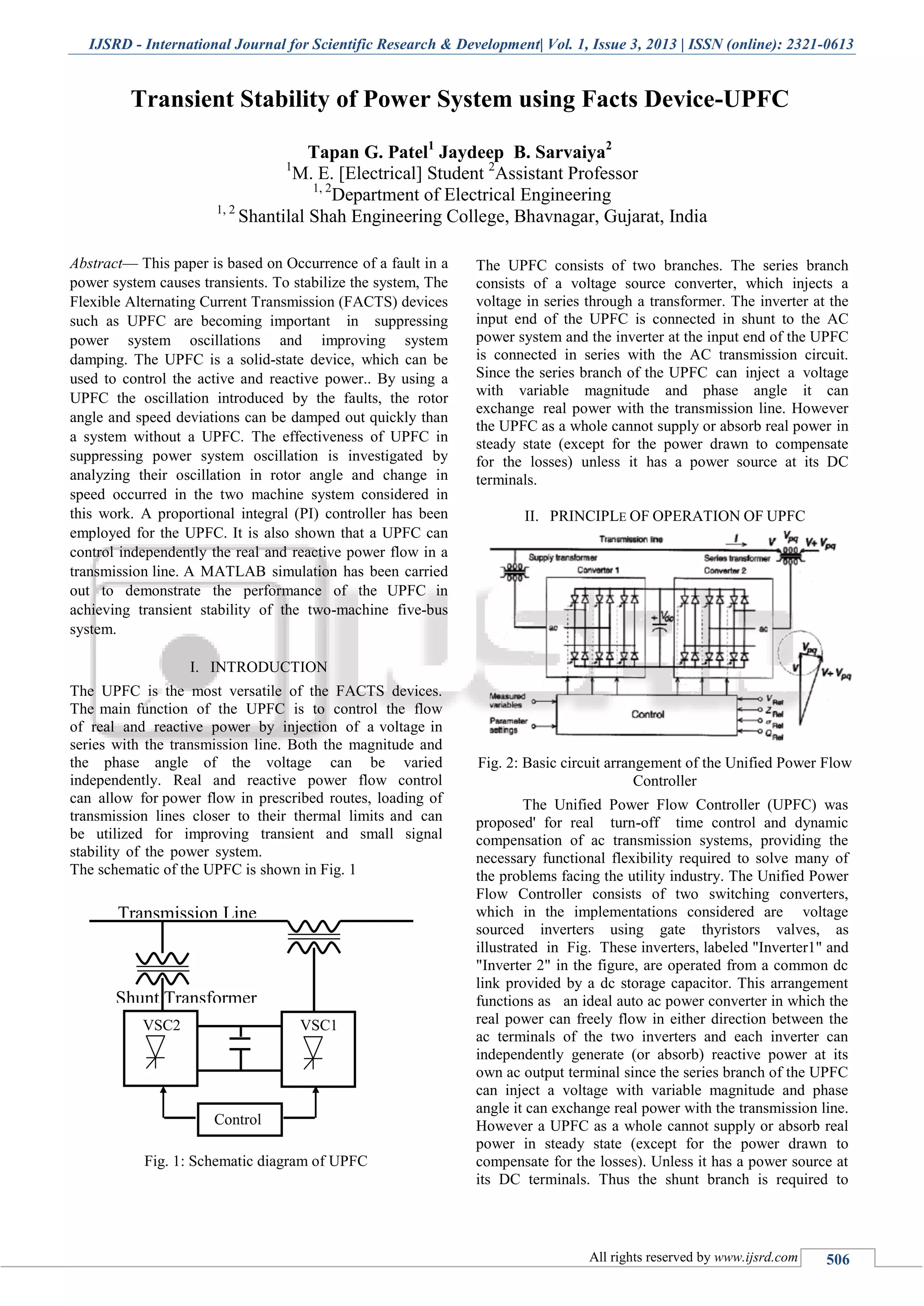 Transient Stability of Power System using Facts Device-UPFC | PDF | Power and Energy Industry ...