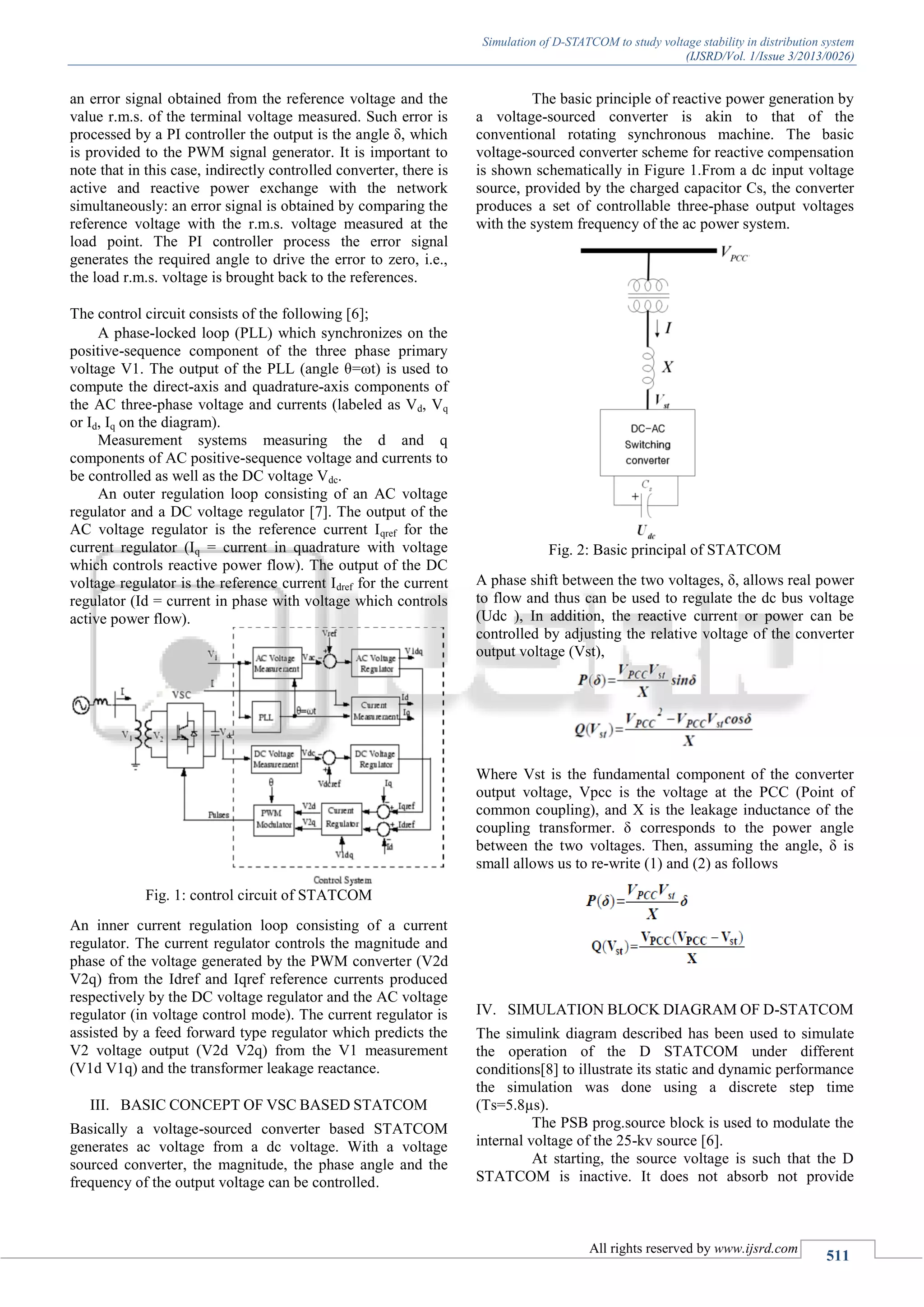 Simulation of D-STATCOM to study Voltage Stability in Distribution system | PDF