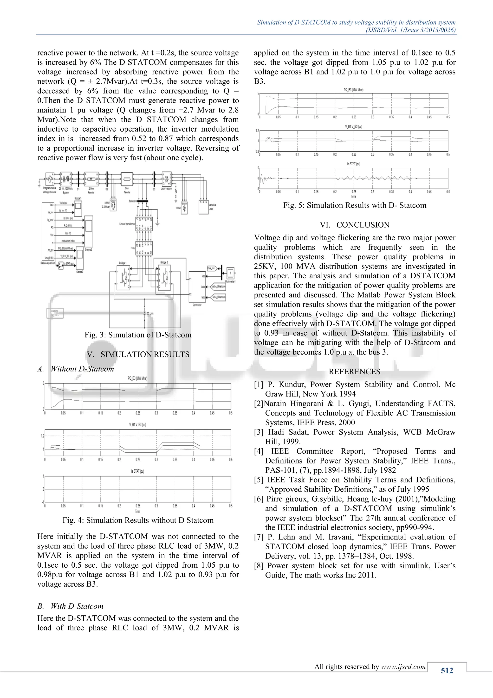 Simulation of D-STATCOM to study Voltage Stability in Distribution system | PDF