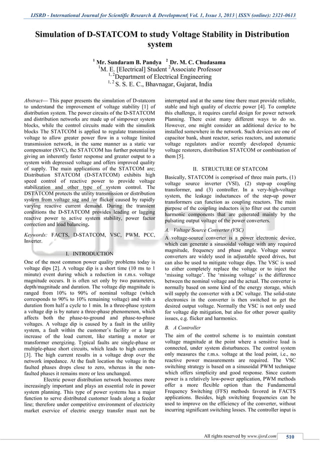 Simulation of D-STATCOM to study Voltage Stability in Distribution system | PDF