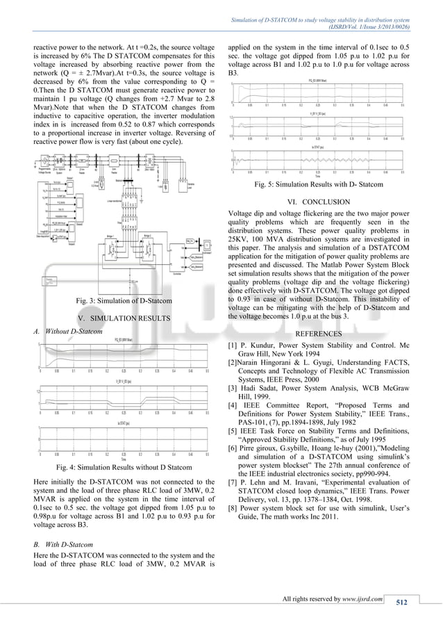 Simulation of D-STATCOM to study Voltage Stability in Distribution system | PDF