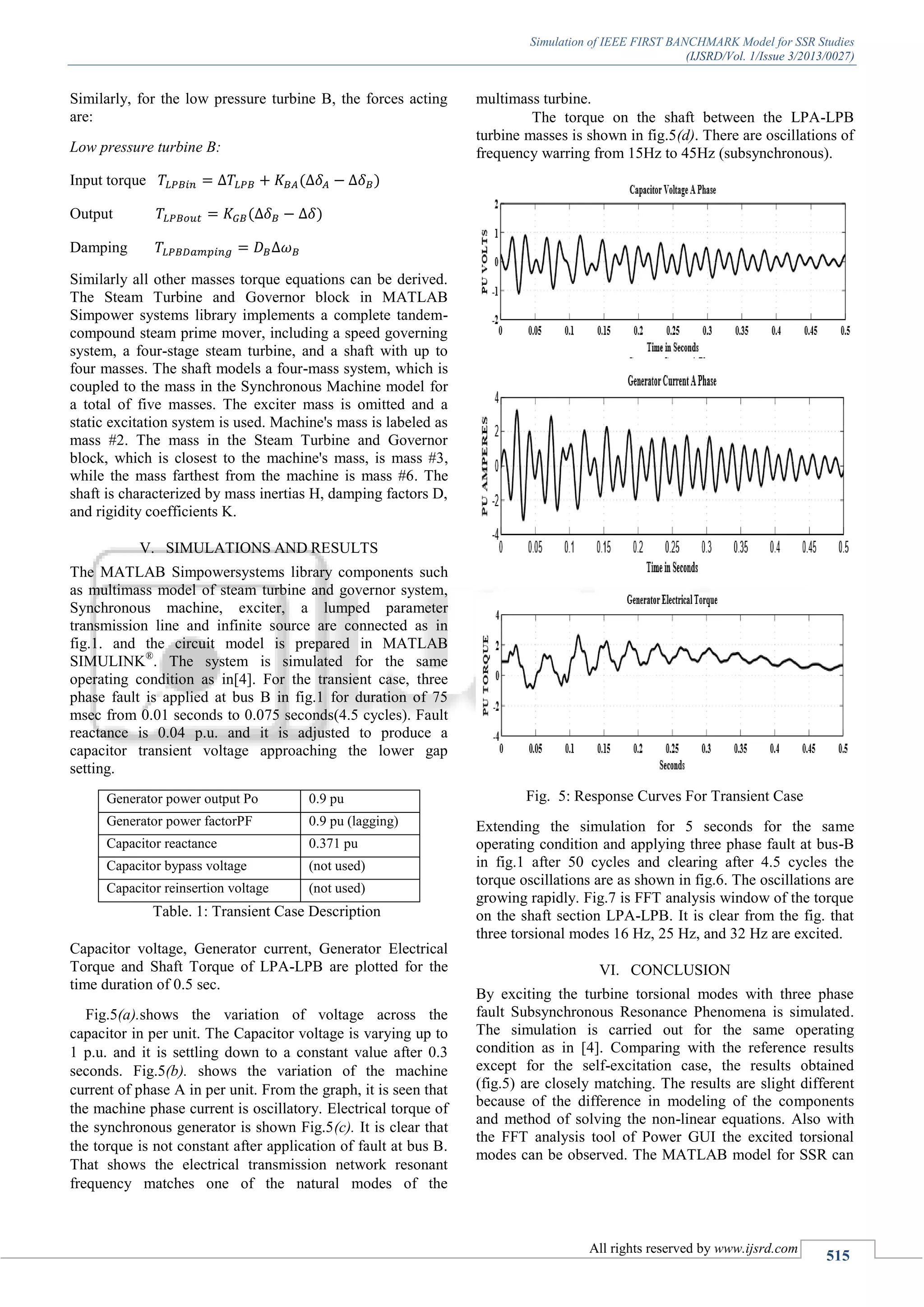 Simulation of IEEE FIRST BANCHMARK Model for SSR Studies | PDF