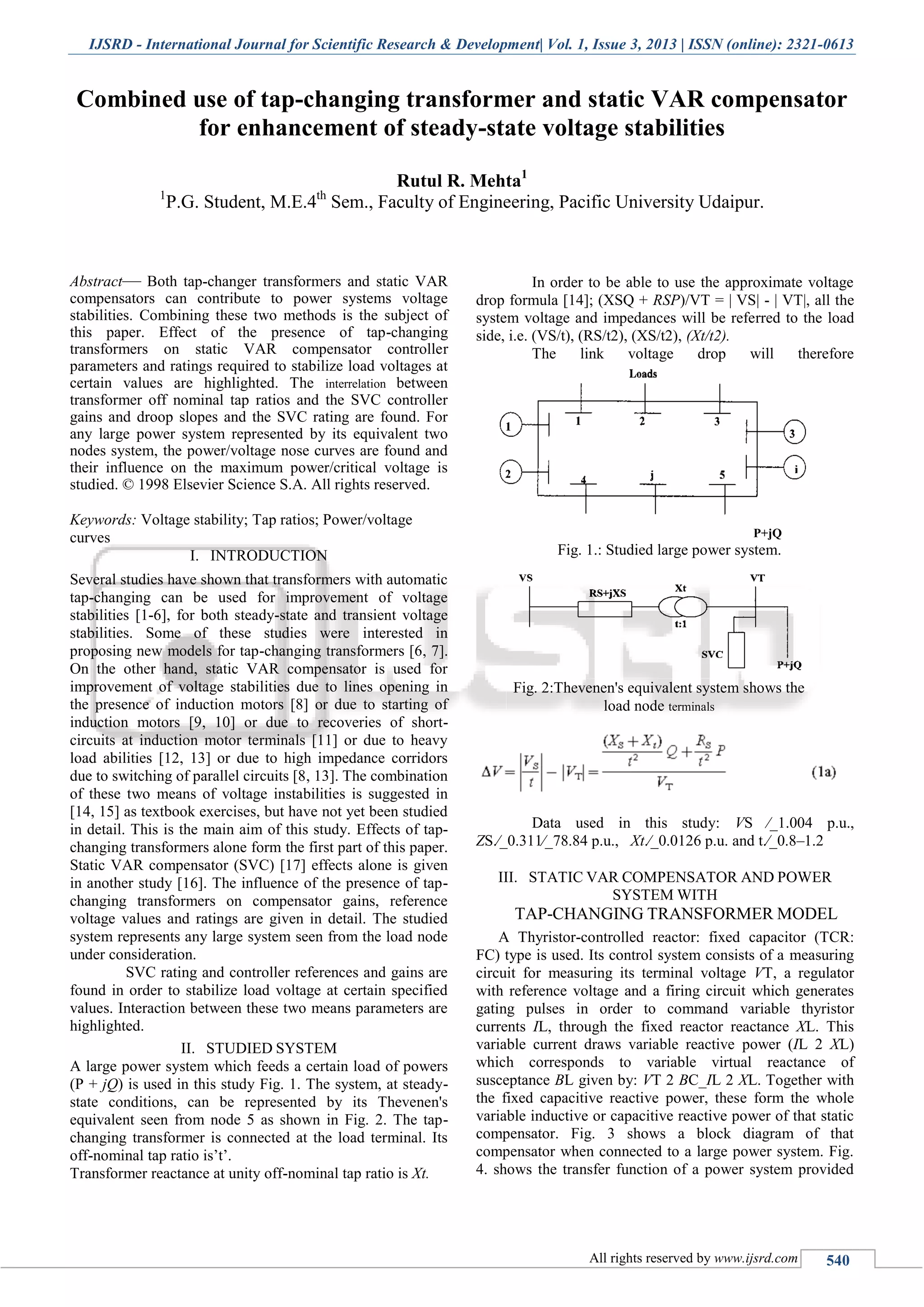 Combined use of tap-changing transformer and static VAR compensator for enhancement of steady ...