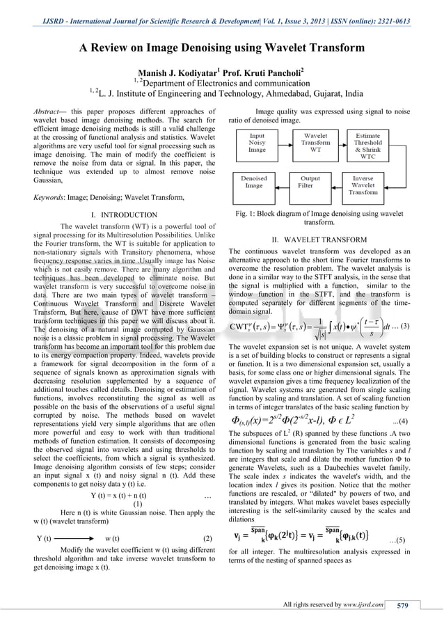 A Review on Image Denoising using Wavelet Transform | PDF