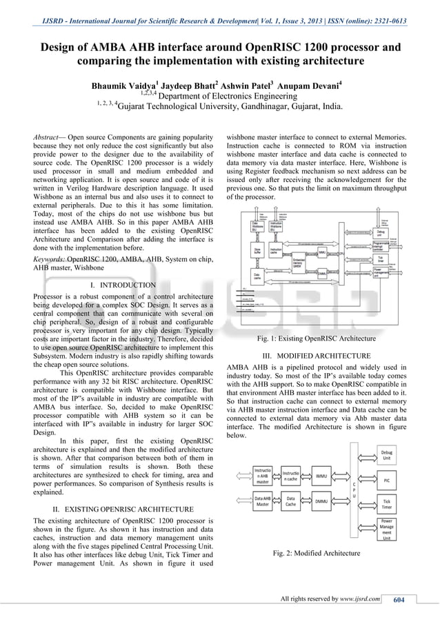 Design of AMBA AHB interface around OpenRISC 1200 processor and comparing the implementation ...