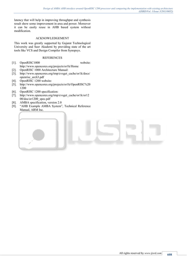 Design of AMBA AHB interface around OpenRISC 1200 processor and comparing the implementation ...