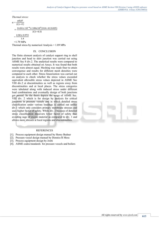 Analysis of Catalyst Support Ring in a pressure vessel based on ASME ...